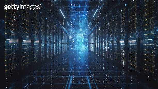 Flying into Futuristic Big Data Digital tunnel Binary code particles network connection motion ...