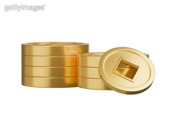 Chinese New Year stack of gold coin cash element isolated white ...