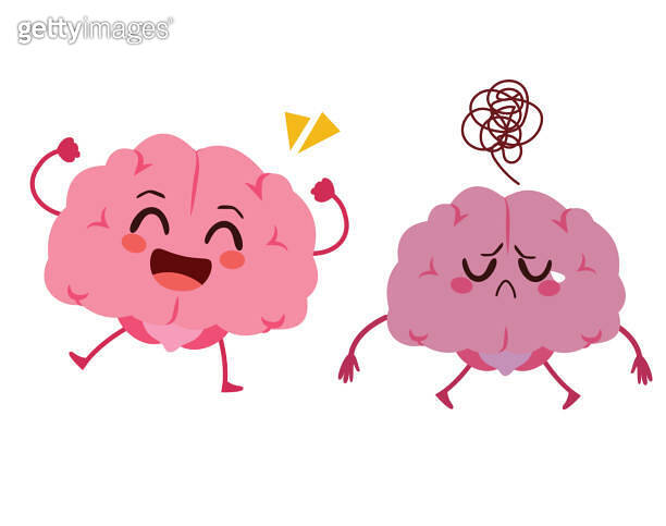 Happy And Sad Brain Characters Mental Health Concept (1620541414) 일러스트 ...
