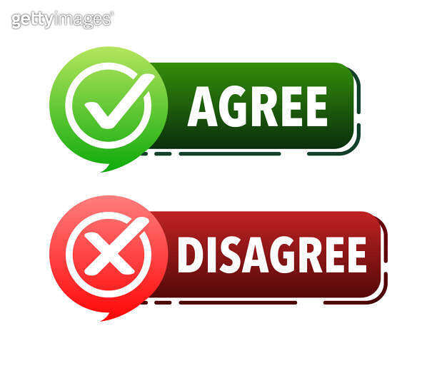 Agree and disagree label, sign. Check mark, approval sign. (1462195401 ...