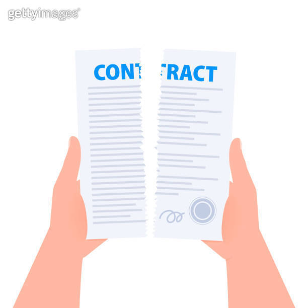 Terminated Contract document form. Torn document. Sign contract. Vector ...