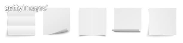 Set empty white sticky paper sheet, blank white paper opened, sticky ...