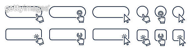 Click cursor set button with hand pointer clicking. Click here web button sign. Isolated website ...