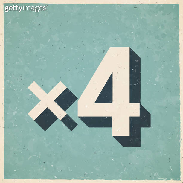 x4, Four times. Icon in retro vintage style - Old textured paper 이미지 ...