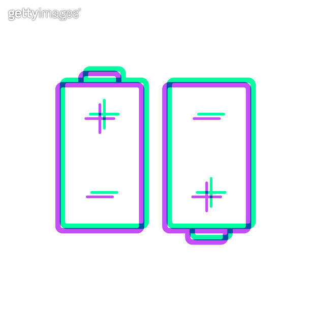Two batteries. Icon with two color overlay on white background 이미지 ...