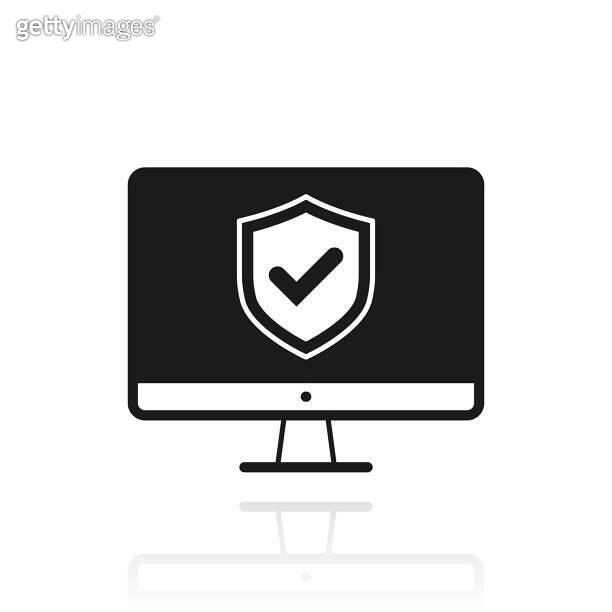 Secure desktop computer. Icon with reflection on white background 이미지 ...