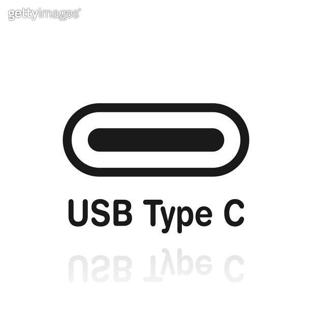USB Type C port. Icon with reflection on white background 이미지 ...
