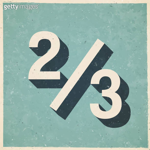 2 out of 3 - Two thirds. Icon in retro vintage style - Old textured ...