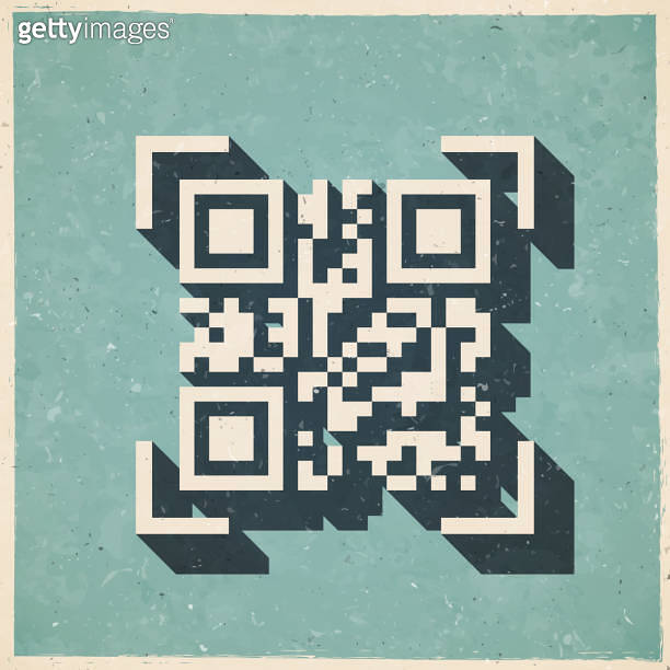 QR code scan. Icon in retro vintage style - Old textured paper 이미지 ...