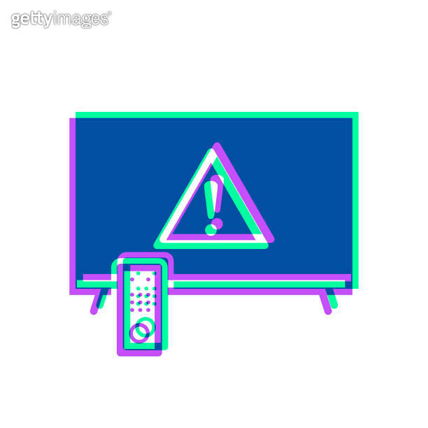 TV with hazard warning attention. Icon with two color overlay on white ...
