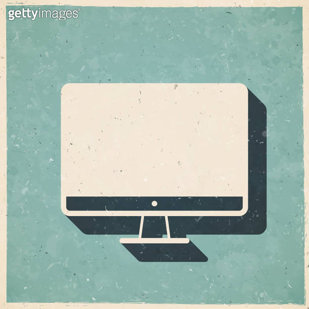 Desktop computer. Icon in retro vintage style - Old textured paper 이미지 ...
