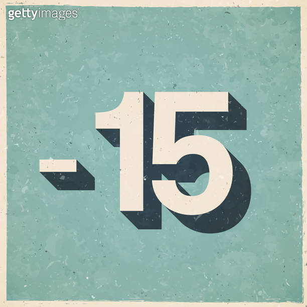 -15, Minus fifteen. Icon in retro vintage style - Old textured paper ...