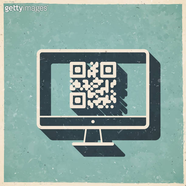 Desktop computer with QR code. Icon in retro vintage style - Old ...