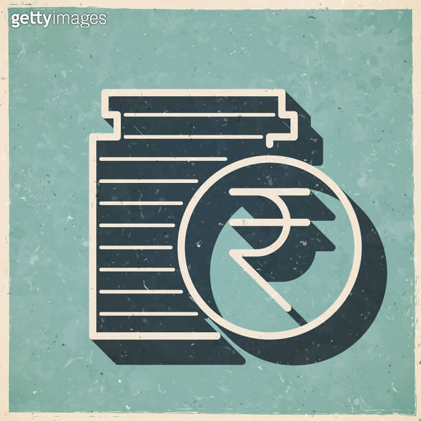 Indian rupee coins stack. Icon in retro vintage style - Old textured ...