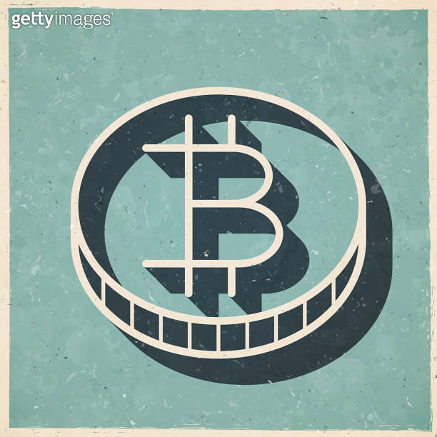 Bitcoin coin. Icon in retro vintage style - Old textured paper 이미지 ...