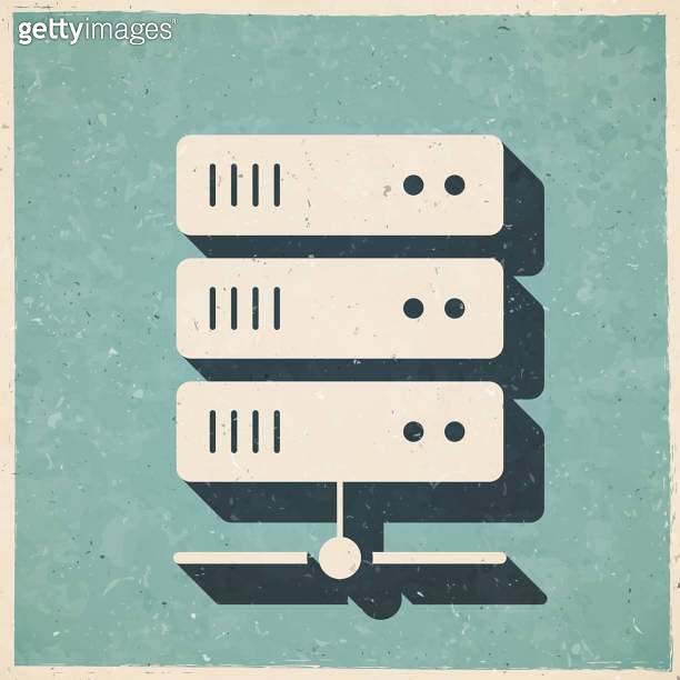 Server. Icon in retro vintage style - Old textured paper 이미지 ...