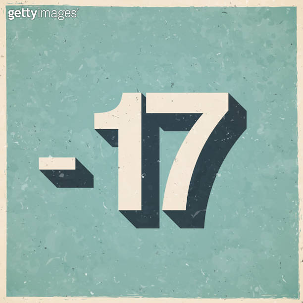 -17, Minus seventeen. Icon in retro vintage style - Old textured paper ...