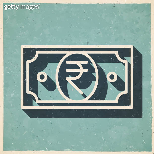 Indian rupee banknote. Icon in retro vintage style - Old textured paper ...
