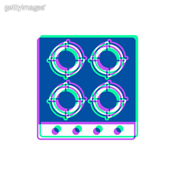 Gas stove - top view. Icon with two color overlay on white background ...