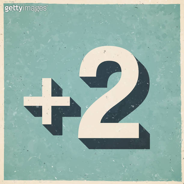 +2, Plus two. Icon in retro vintage style - Old textured paper 이미지 ...