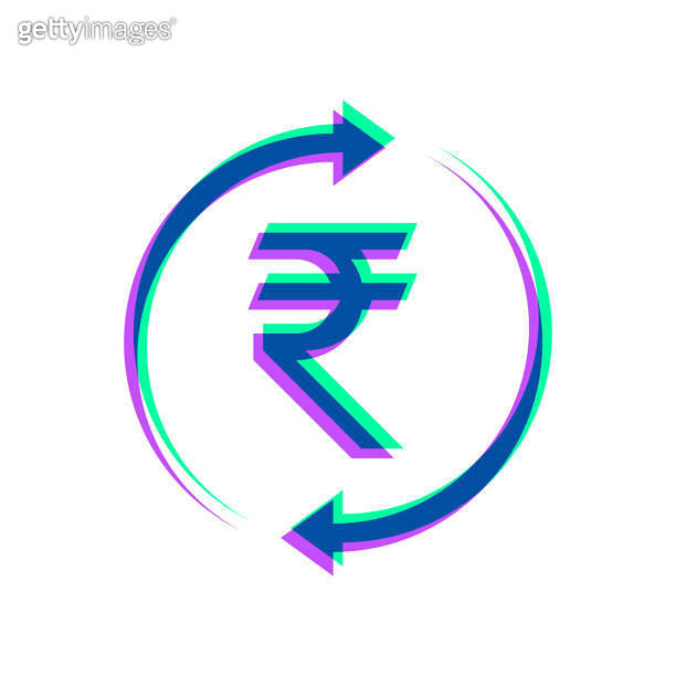 Change and transfer Indian rupees. Icon with two color overlay on white ...