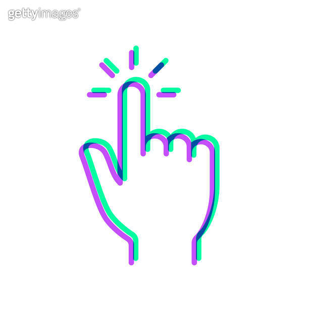 Click with hand cursor. Icon with two color overlay on white background ...