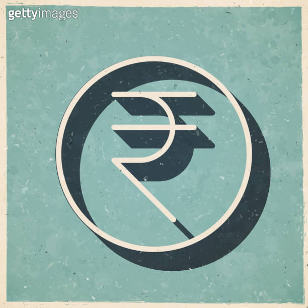 Indian rupee coin. Icon in retro vintage style - Old textured paper ...