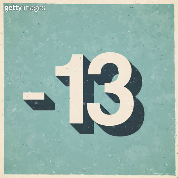 -13, Minus thirteen. Icon in retro vintage style - Old textured paper ...
