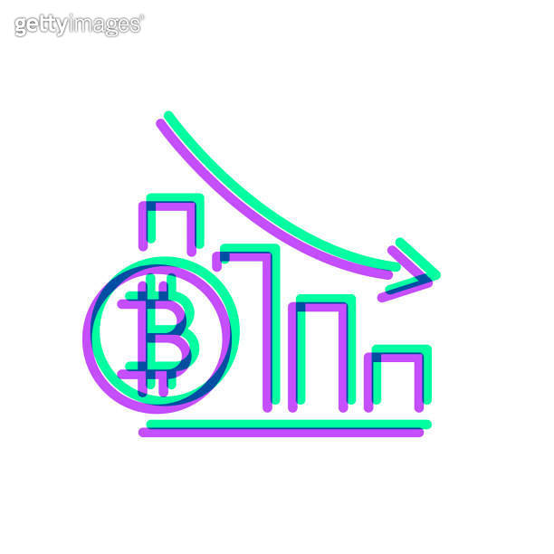 Chart of decreased Bitcoin rate. Icon with two color overlay on white background 이미지 (1498668285 ...