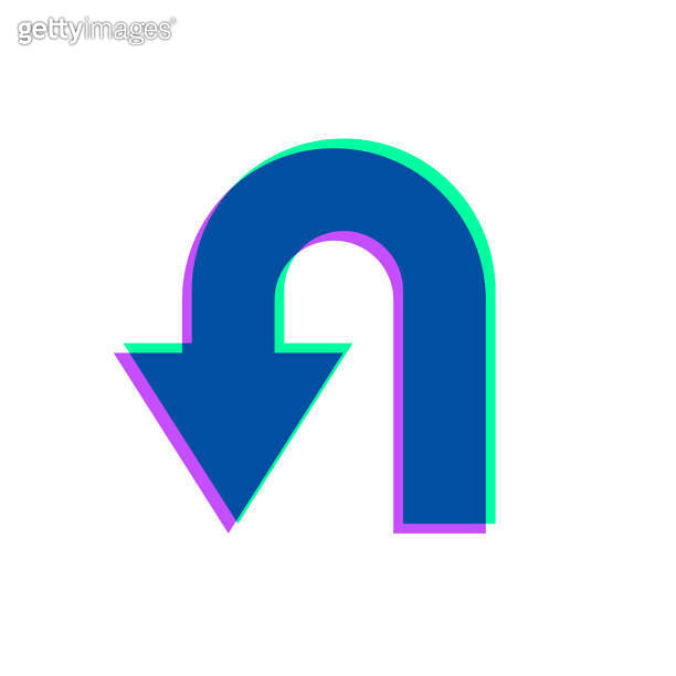 U-turn direction arrow. Icon with two color overlay on white background 이미지 (1493109923) - 게티이미지뱅크