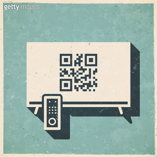 TV with QR code. Icon in retro vintage style - Old textured paper 이미지 ...