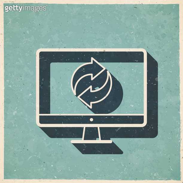 Recycle symbol on desktop computer. Icon in retro vintage style - Old ...