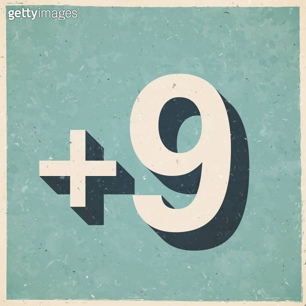 +9, Plus nine. Icon in retro vintage style - Old textured paper 이미지 ...