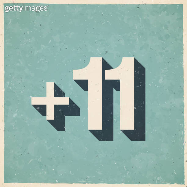 +11, Plus eleven. Icon in retro vintage style - Old textured paper 이미지 ...