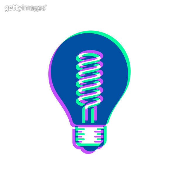 Light bulb with spiral filament. Icon with two color overlay on white ...