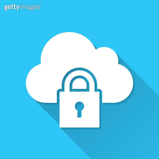 Cloud security. Icon on blue background - Flat Design with Long Shadow 이미지 (1475221135) - 게티이미지뱅크