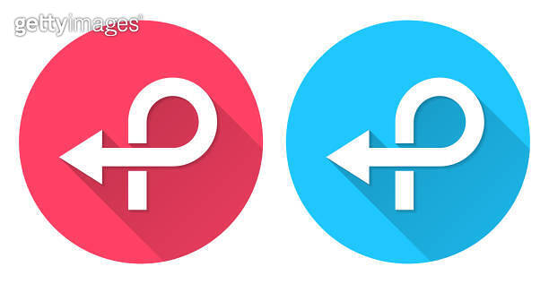 Arrow turning and changing direction. Round icon with long shadow on ...