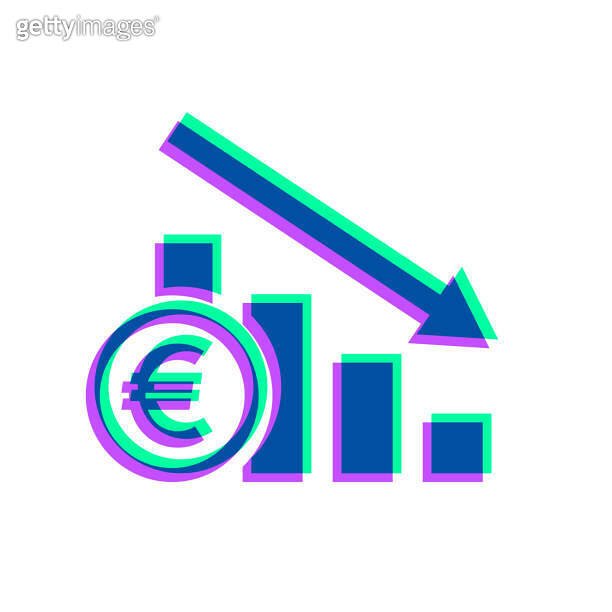 Chart of decreased Euro rate. Icon with two color overlay on white ...