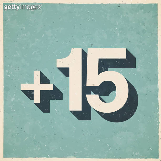 +15, Plus fifteen. Icon in retro vintage style - Old textured paper 이미지 ...