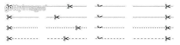 Cut line icon with scissor, cut here guidance, scissors and dash ...