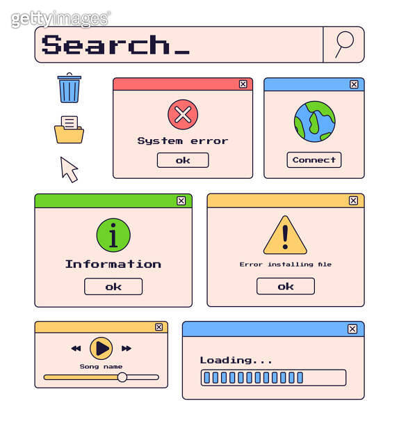 Big set of retro interface. 80s 90s old computer user interface ...