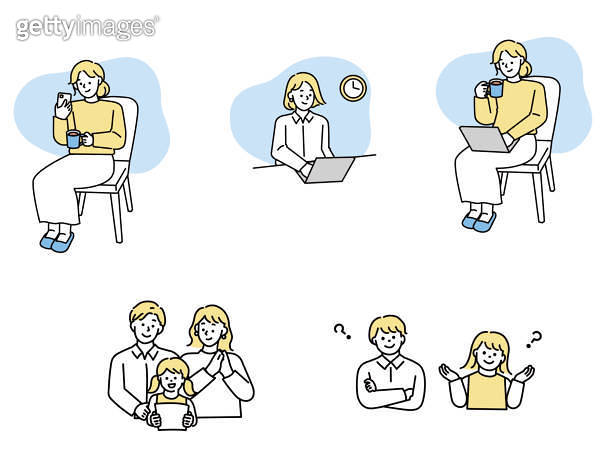 Illustration of the house. Relax, home time, work, side jobs, family ...