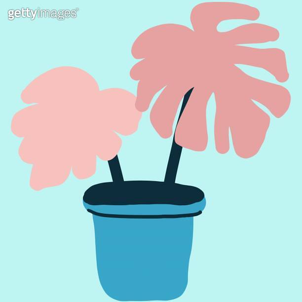 abstract monstera in blue pot line art drawing 이미지 (1862088644) - 게티이미지뱅크