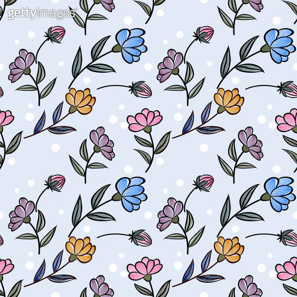 Free hand flowers with texture brush seamless pattern. 이미지 (1646343943 ...