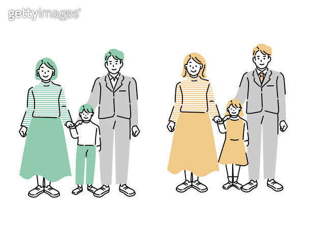 A family illustration.A family of three, child-rearing in the future ...