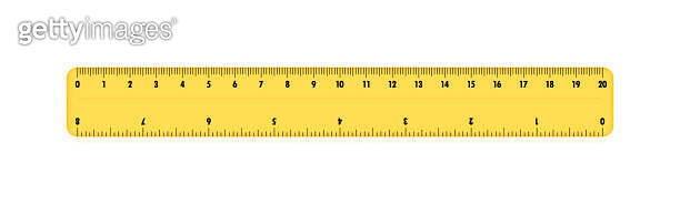 Yellow plastic ruler 20 centimeters. Measuring tool for work and ...