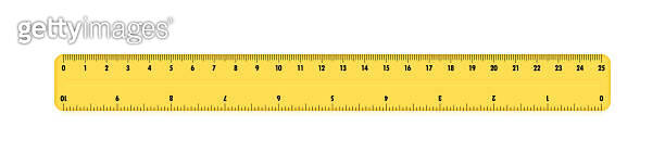 Yellow plastic ruler 25 centimeters. Measuring tool for work and ...
