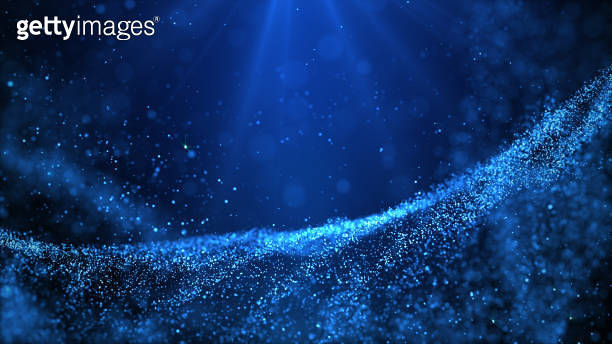 Blue color particles wave flowing with lines and dots connection, Digital cyberspace futuristic ...