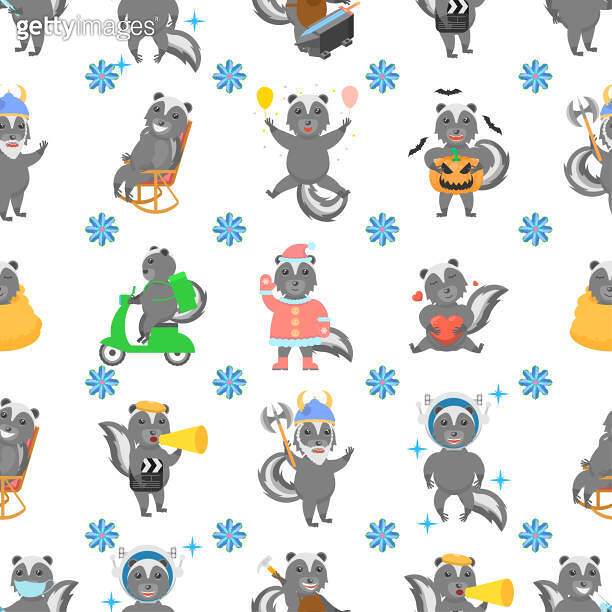 Seamless Pattern Abstract Elements Animal Skunk Wildlife Vector Design ...