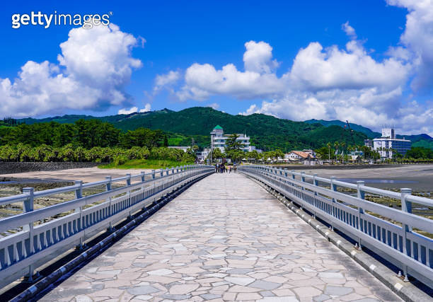 Yayoi Bridge over sunny Aoshima and demon washboard (Miyazaki City ...